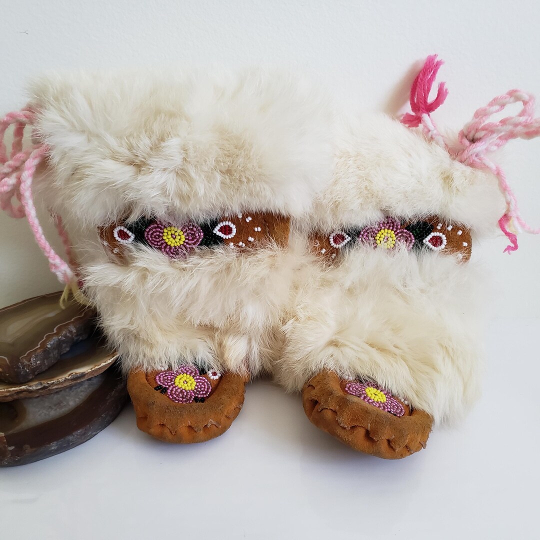 Vintage Hand Made Children's Moccasin or Boot, Elk Skin With Fur and ...