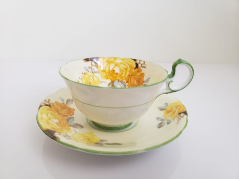 Antique Yellow Cabbage Rose Tea Cup and Saucer Set by Aynsley - Etsy