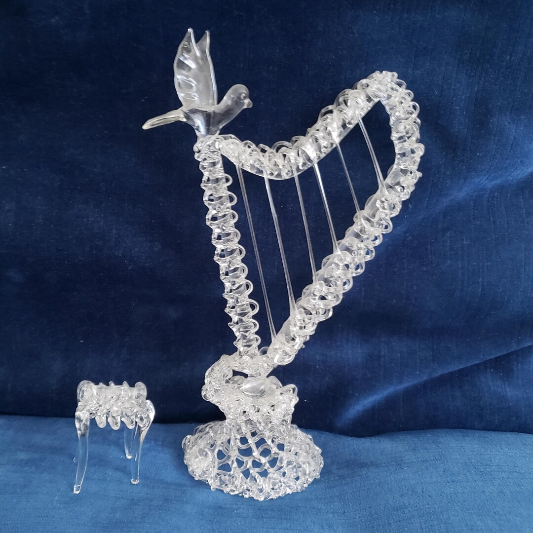Vintage Hand Blown Spun Glass Harp and Seat, Collectible Table Top ...