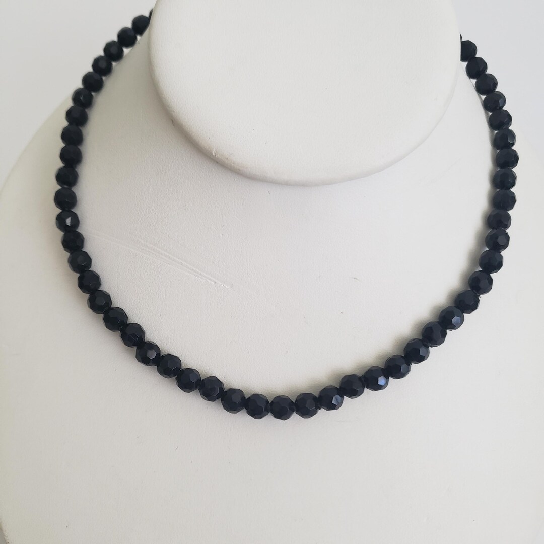 Vintage Single Strand Lucite French Jet Bead Necklace or Choker, Black ...