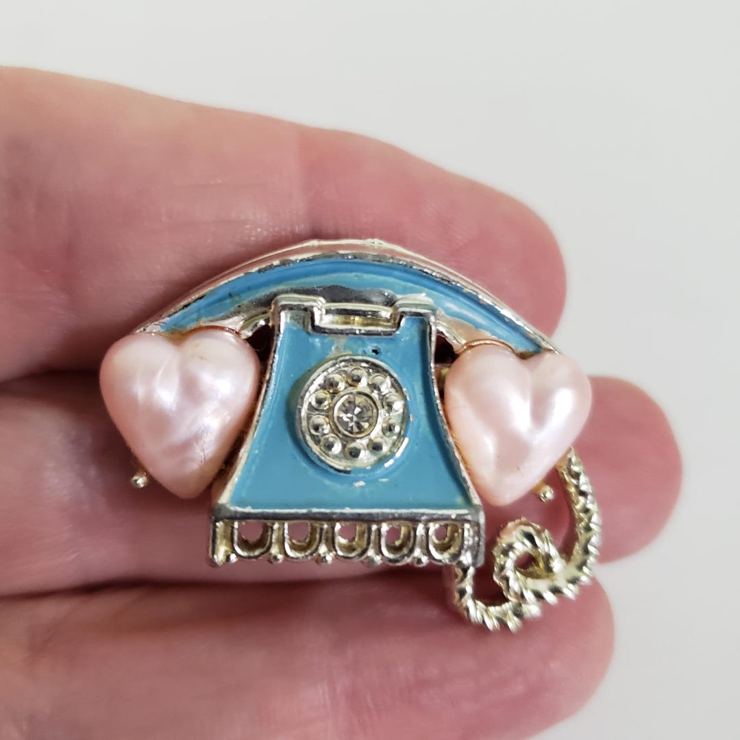 Vintage Rotary Phone Brooch: Pink, Blue & Silver Tone Telephone Pin - Etsy