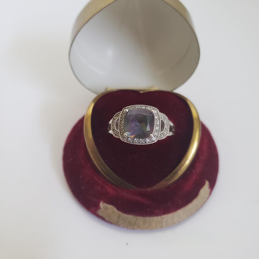 925 NVC 10 Silver Ring With Cushion Cut Rainbow Fire Mystic Topaz in ...