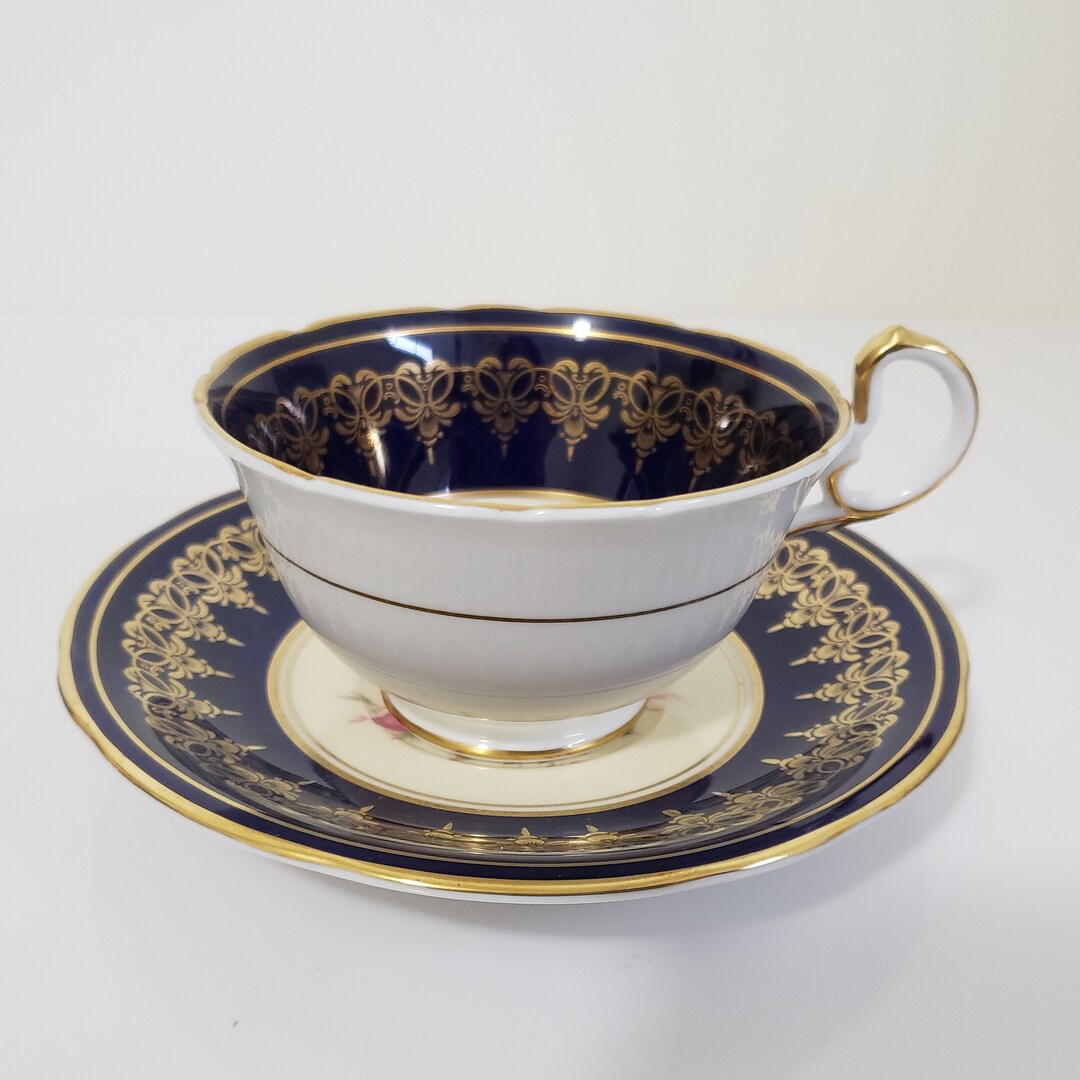 Vintage Aynsley Wide Mouth Teacup Set, Floating Rose, Cobalt Blue ...