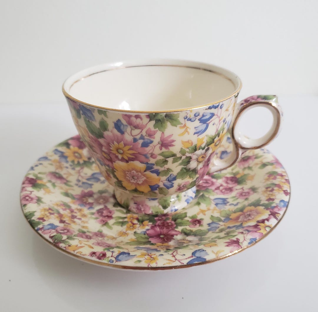 Royal Winton Chintz Teacup and Saucer Set, Cheadle Pattern, Mixed ...