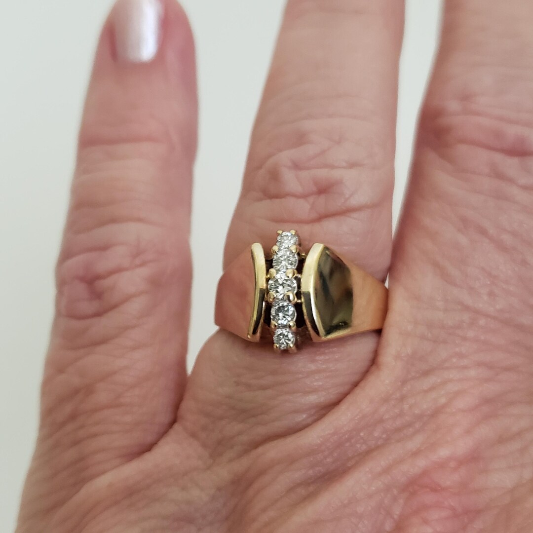 Vintage 10 K Gold and Diamond Statement Ring Signed Ben Moss, Wedding ...