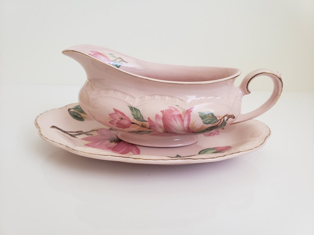 Hand Painted J & G Meakin Rosa Pink Gravy Boat and Underplate Set ...
