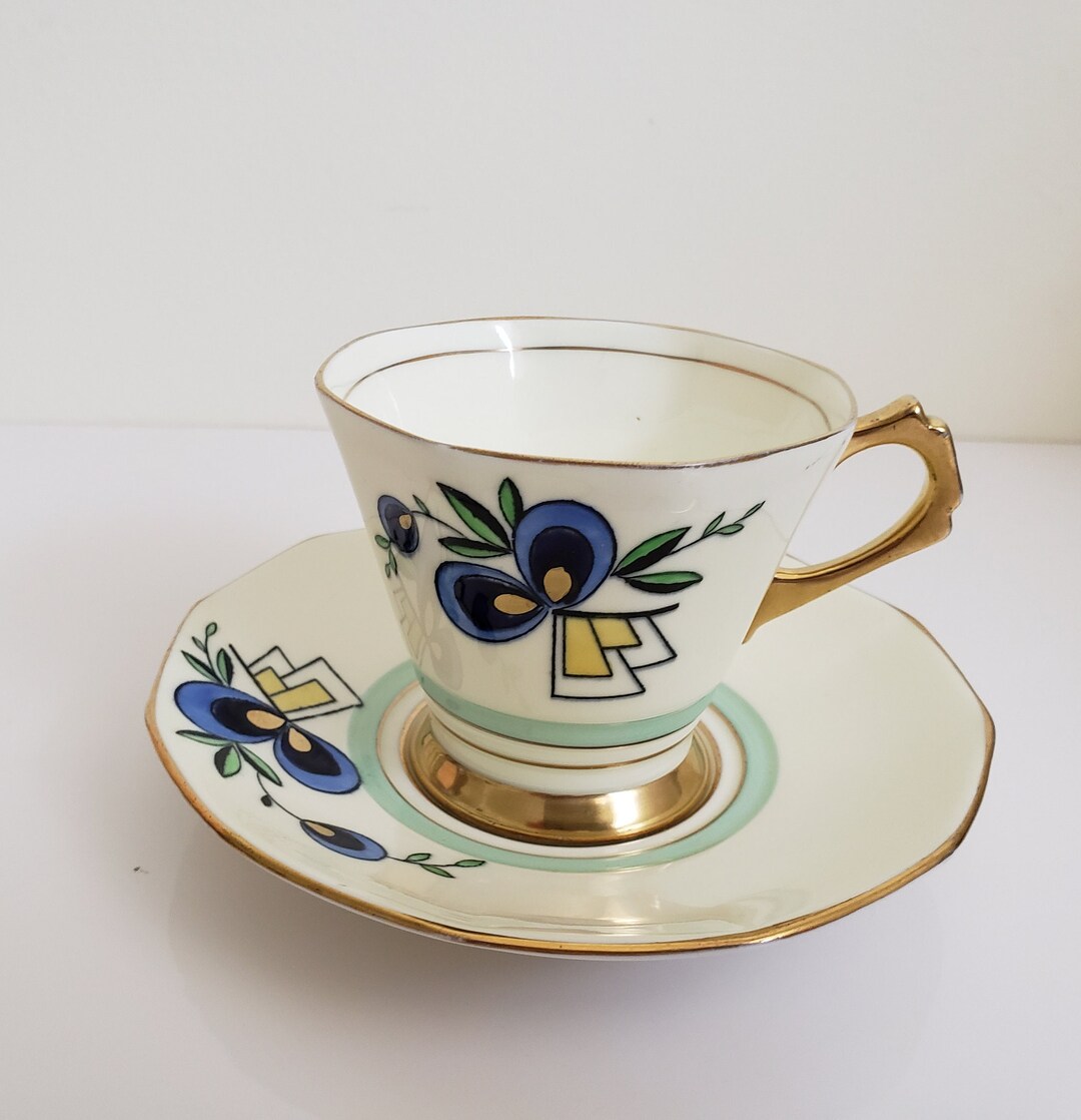 1940's Plant Tuscan China Art Deco Teacup and Saucer Set, Cream or ...