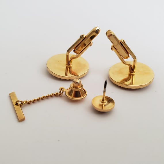 Mid Century Modern Cufflinks and Tie Tack Set: Cobalt… - Gem