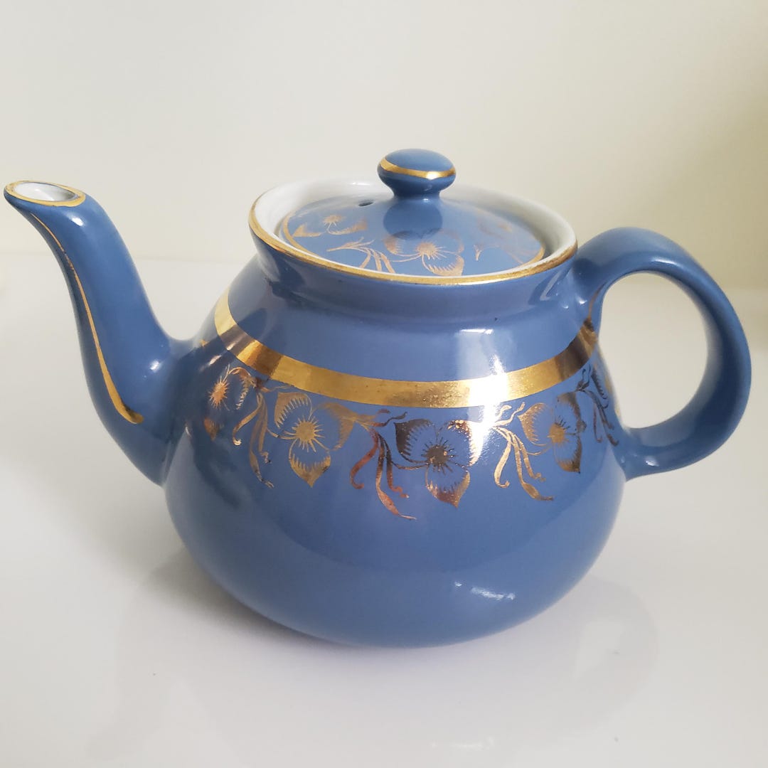 Vintage Hall China 8 Cup Blue Teapot With Gold Trim - Etsy