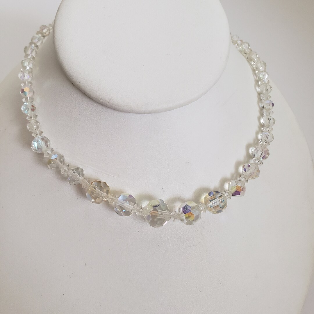 Mid Century Austrian Crystal Bead Collar Necklace or Choker, Aurora ...