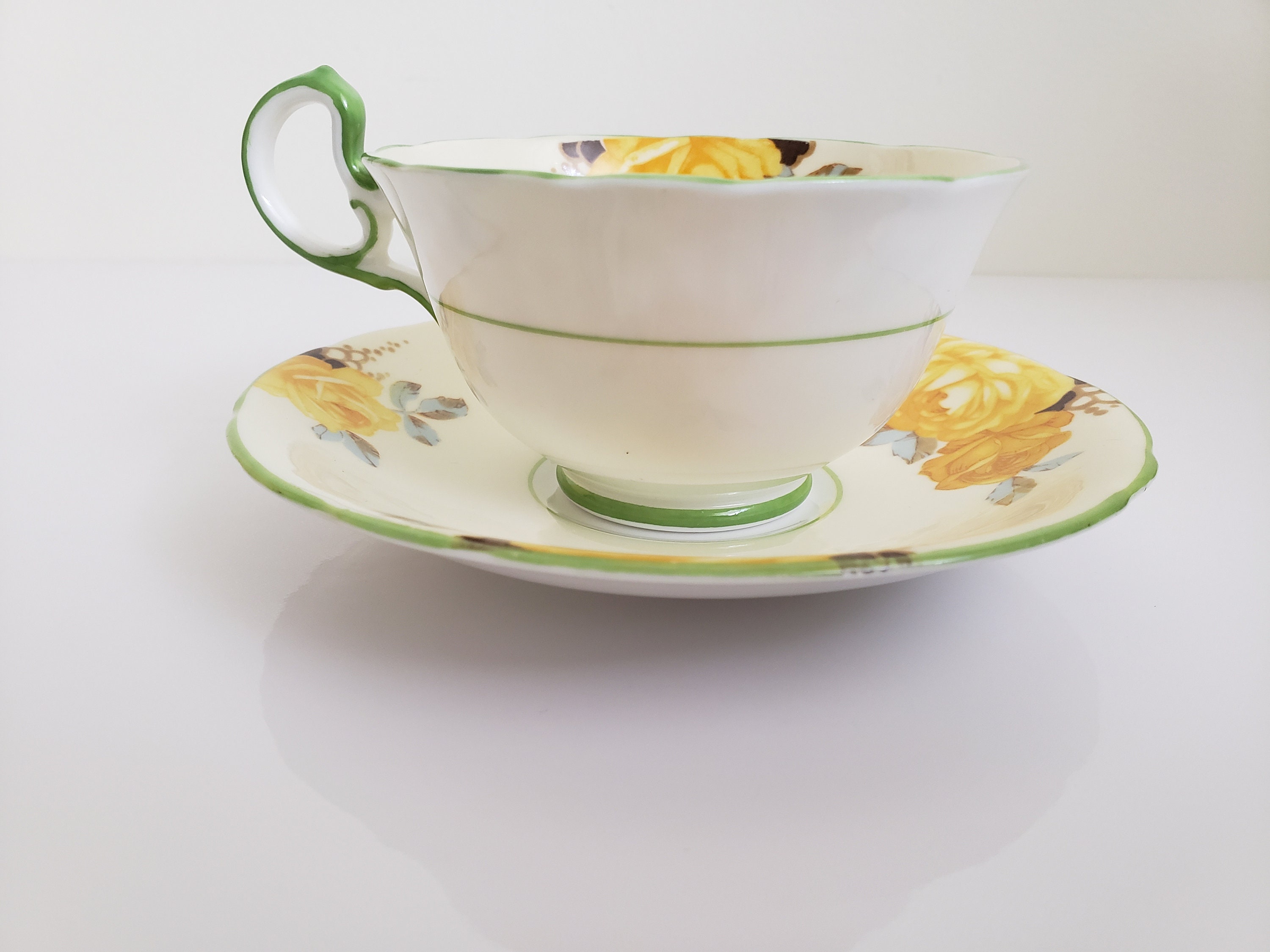Antique Yellow Cabbage Rose Tea Cup and Saucer Set by Aynsley - Etsy