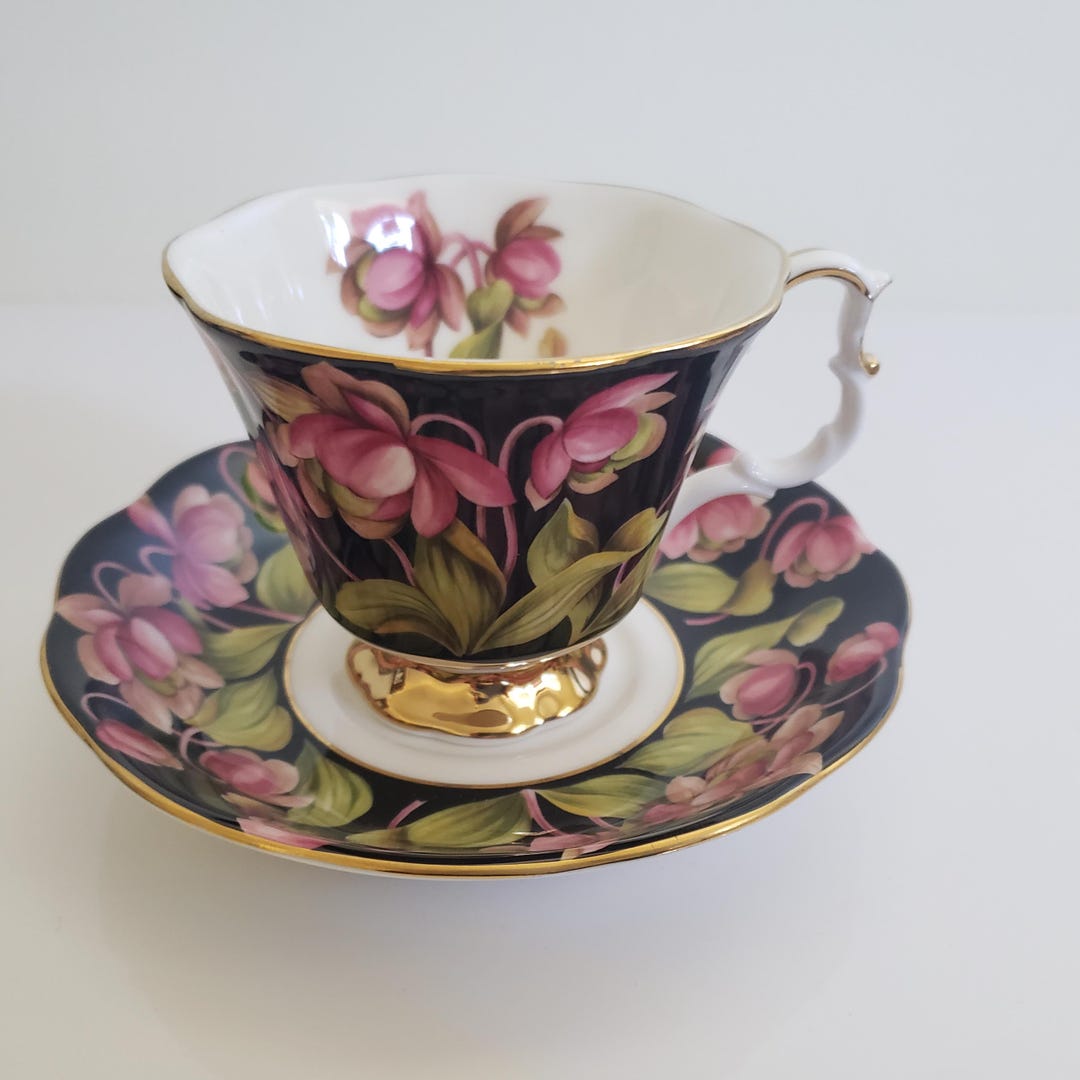 Vintage Pitcher Plant Teacup Set by Royal Albert, Gainsborough Black ...
