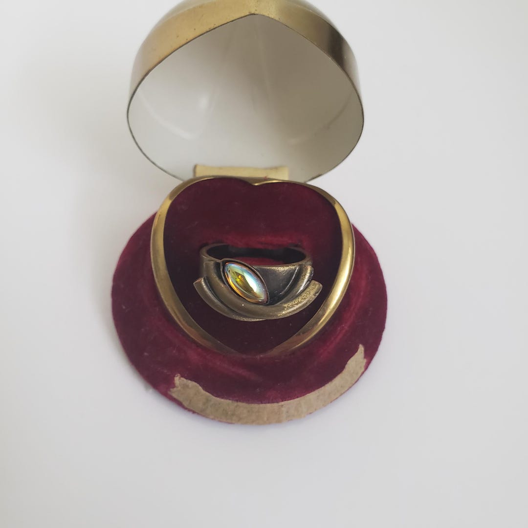 Vintage Bronze Tone Carnival Glass Ring: Chunky Statement Jewelry - Etsy