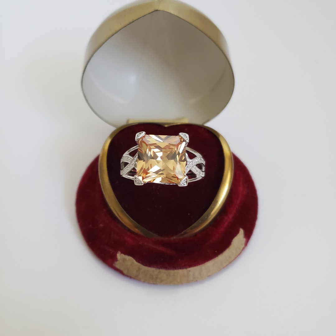 Vintage 925 NVC 10 Avon Statement Ring, Princess Cut Orange CZ, Fashion ...