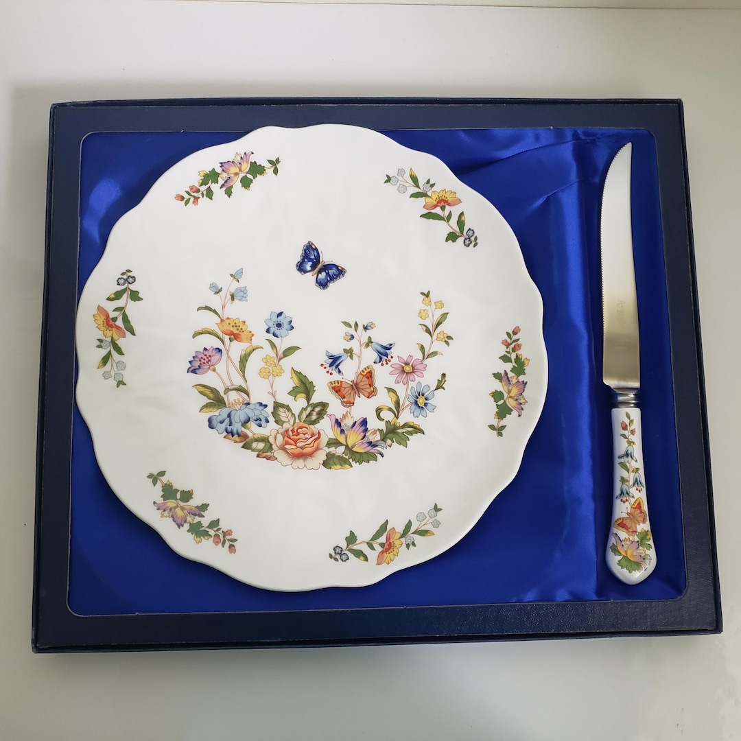 Vintage Aynsley Cottage Garden Cake Plate and Knife in Presentation Box ...