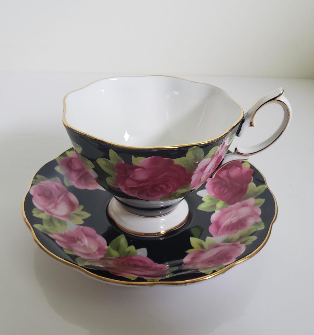 Royal Albert Teacup and Saucer Unnamed Old English Roses on Glossy or ...