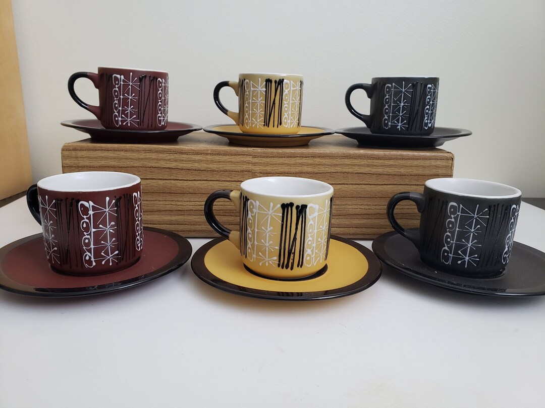 Mid-century Modern Tea Cup Set: Hand-painted Atomic Design, Made in ...