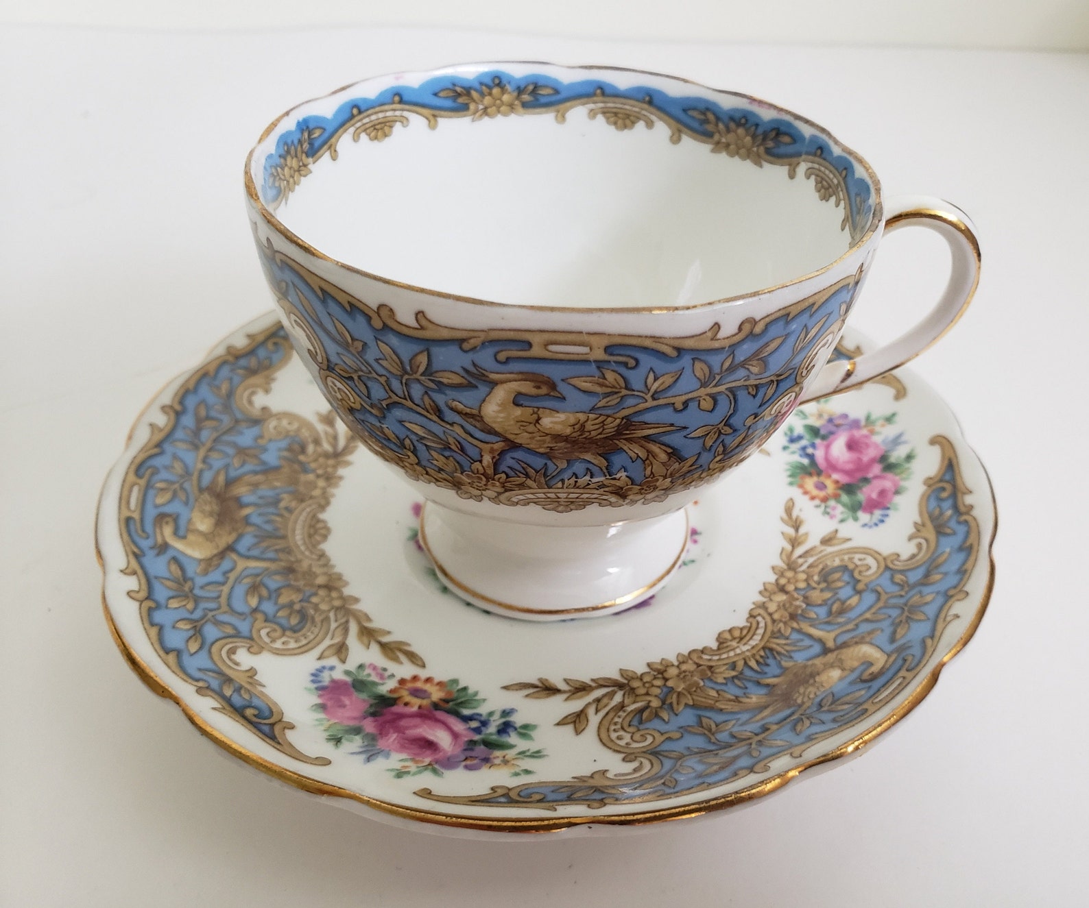 Vintage EB Foley China Tea Cup Set: Montrose Blue Banners, Gold Trim - Etsy