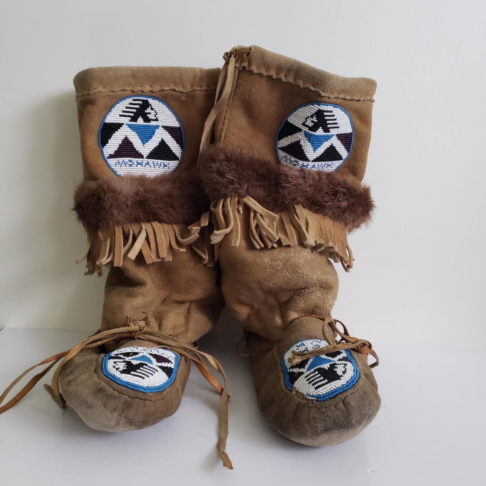 Vintage Elk Skin Moccasin Boots, Fur & Beaded Detail, Women's Size 9 - Etsy