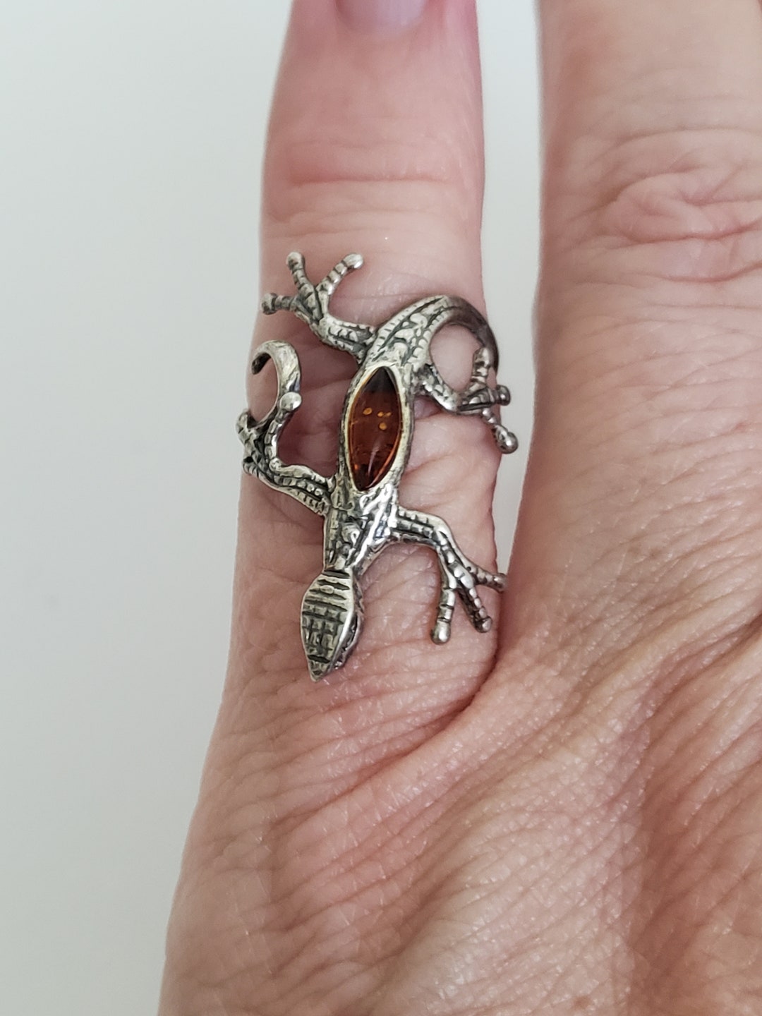 Vintage Silver Lizard or Gecko Withtopaz Tone Belly Stone Ring, Animal ...