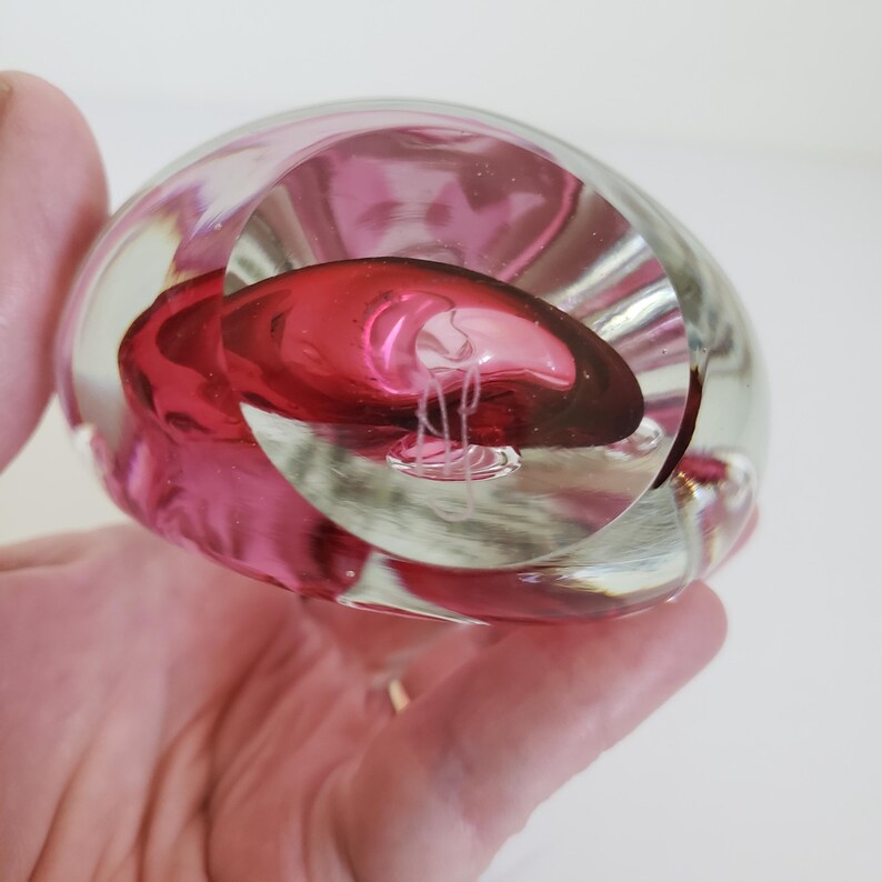 Adam Jablonski Signed Teardrop Art Glass Paperweight, Red and Clear ...