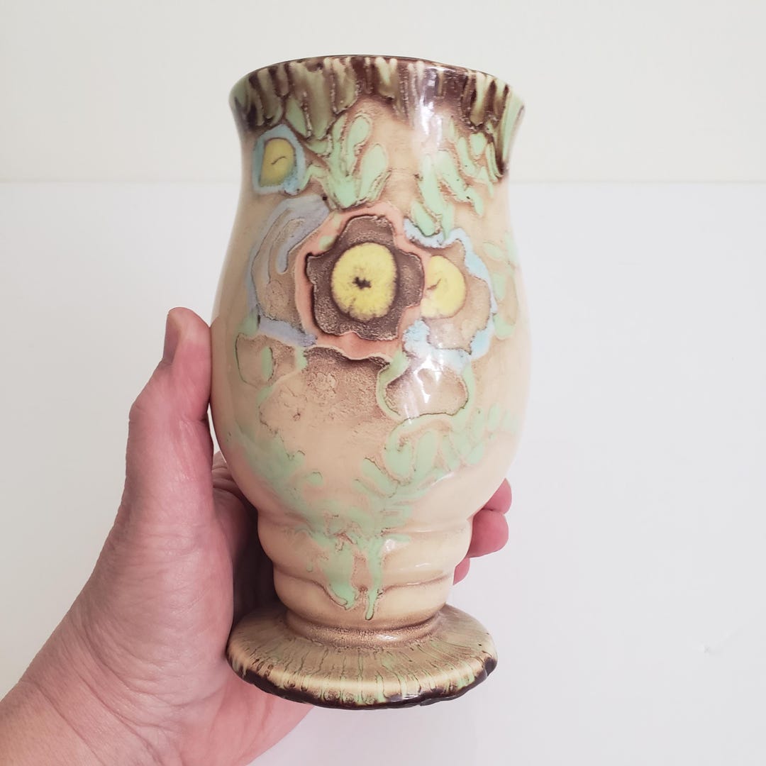 1930s Beswick Art Nouveau Vase, Hand Painted, Drip Glaze, Floral Design ...