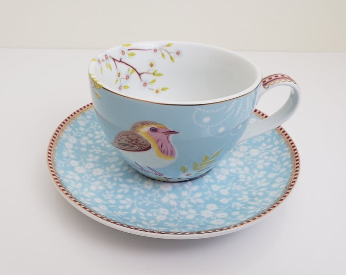 Pip Studio Cappuccino Mug and Saucer Set, Blue Early Bird Pattern ...