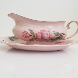 Hand Painted J & G Meakin Rosa Pink Gravy Boat and Underplate Set ...