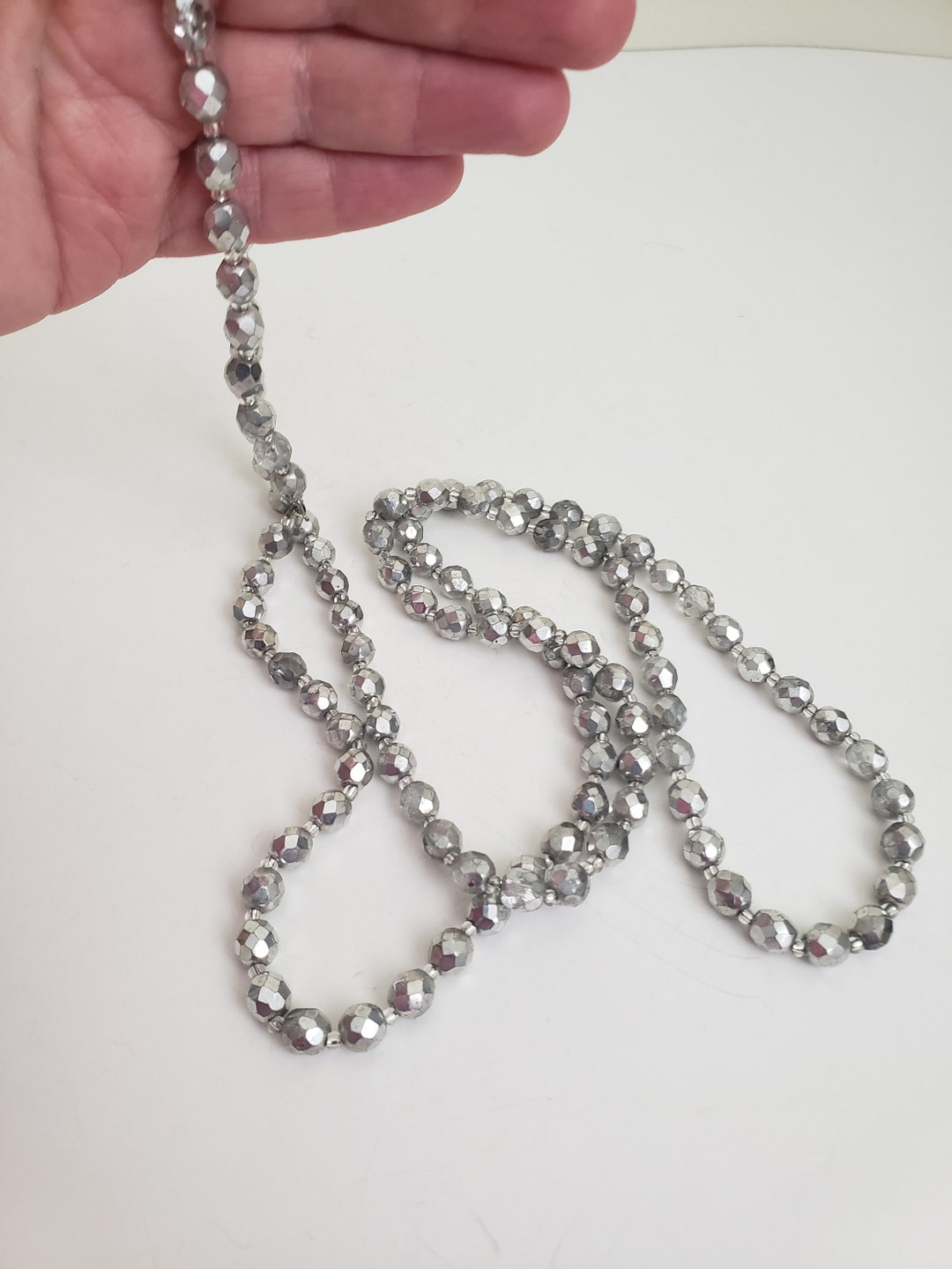 Vintage Faceted Cut Glass Bead Flapper Length Necklace Silver - Etsy