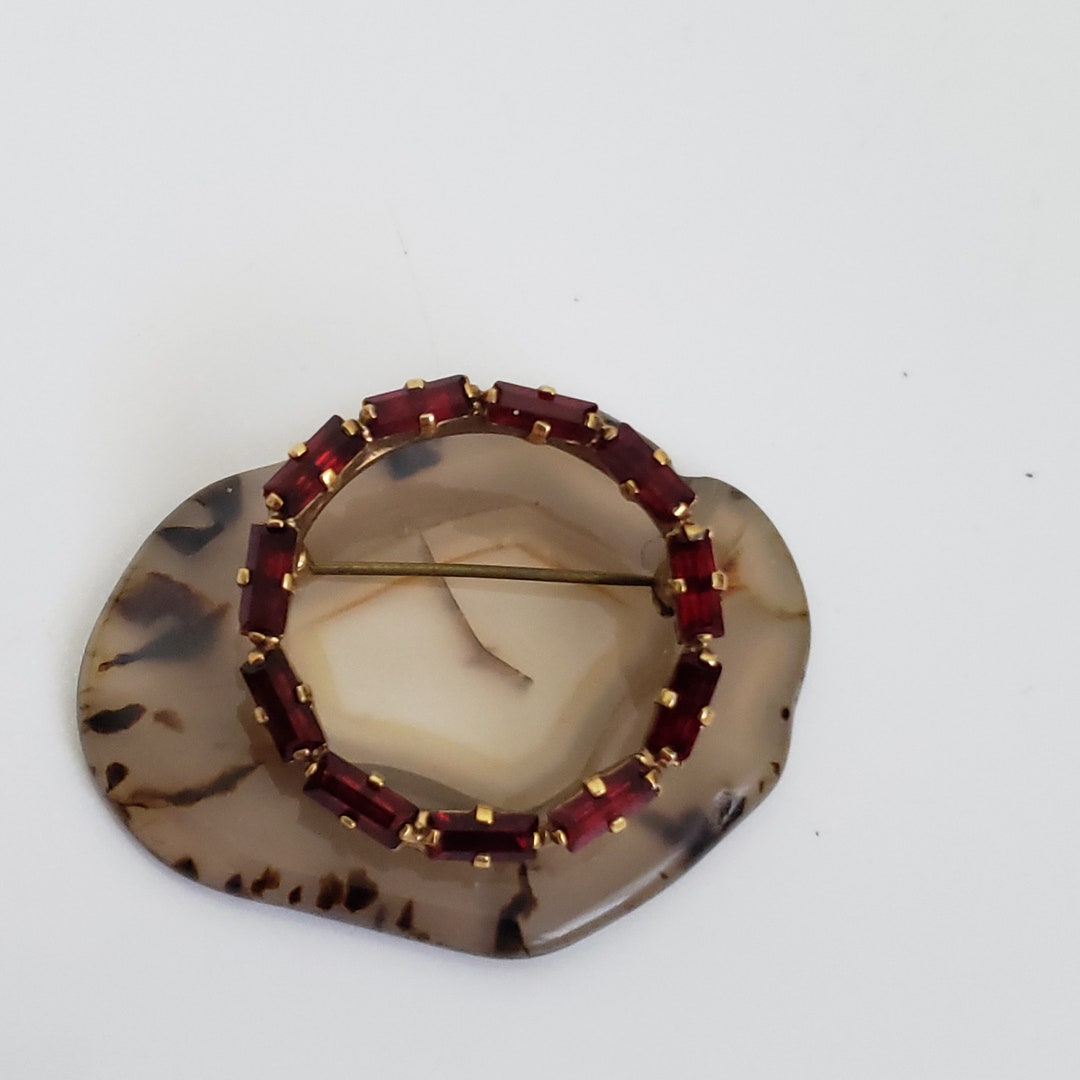 Broche ronde en grenat ou rubis simulé en verre, broche couronne de ...