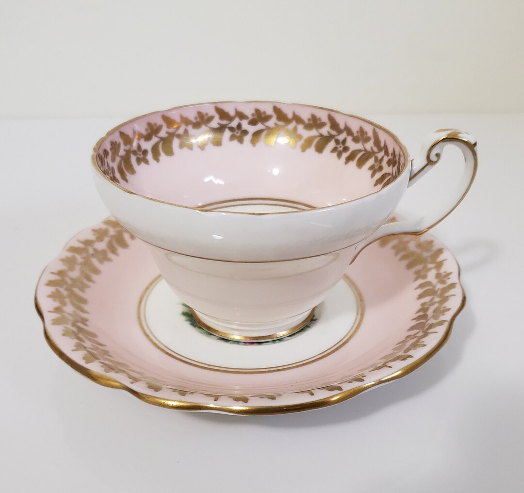 Vintage EB Foley Tea Cup Set, White With Pink Banners and Heavy Gold ...