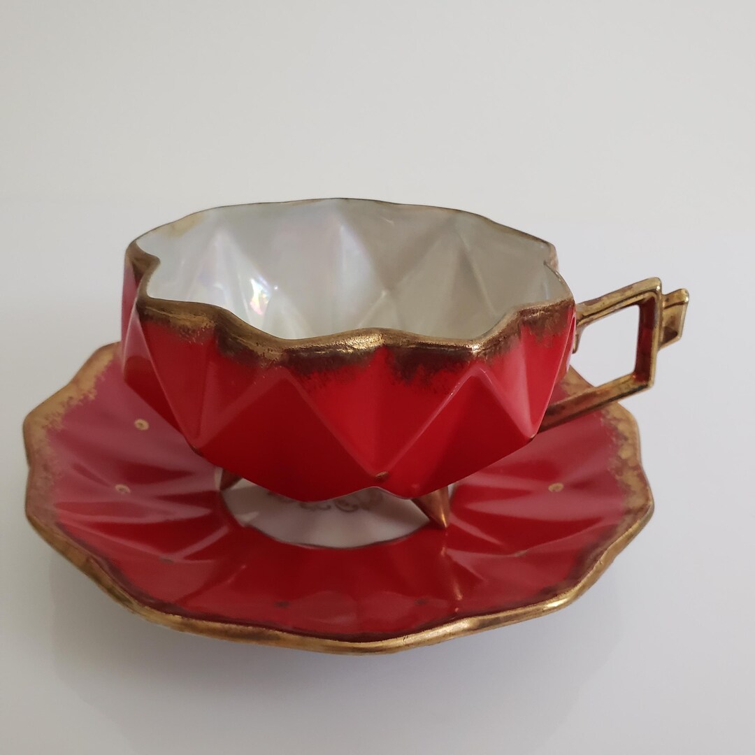 Mid Century Castle China Japan Teacup and Saucer Set, Wide Mouth ...