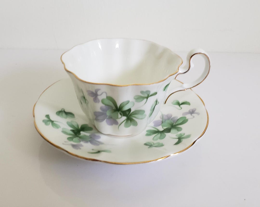 Vintage Adderley Teacup Set, White With Green and Purple Clover, Wide ...