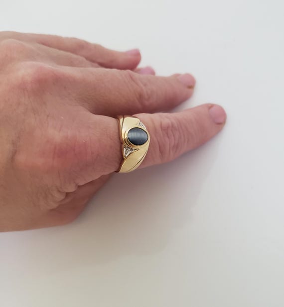 Vintage Siffari 10 K Gelbgold Katzenauge und Diamant Ring GroBe US 10 Herren Pinky Ring Damen Statement oder Modering Etsy