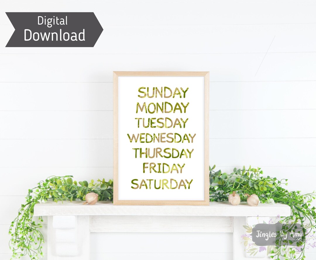Days of Week Poster Printable Wall Art Montessori - Etsy