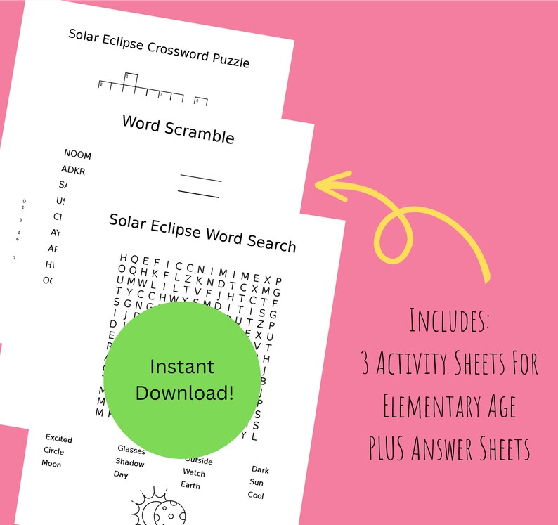 Solar Eclipse April Activity Sheets Word Search Crossword Scramble Fun ...