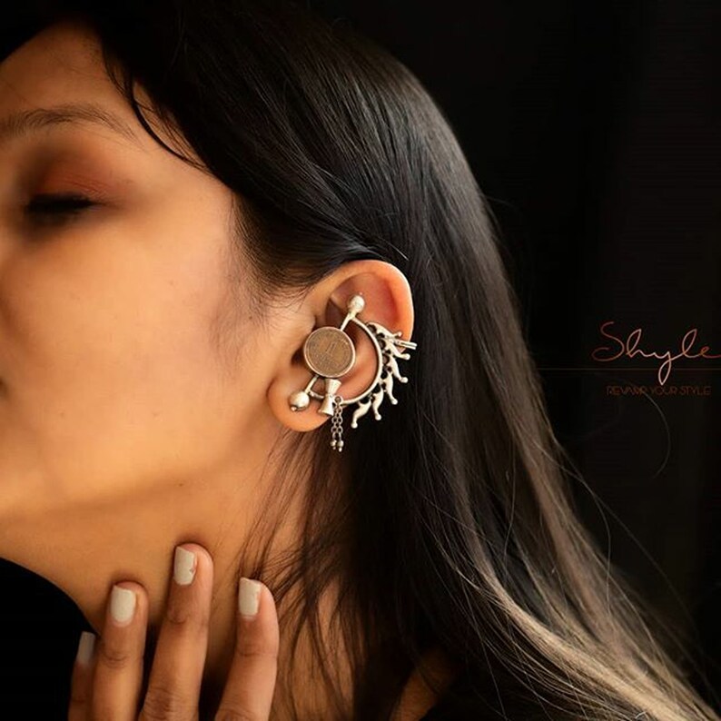 Mizoya Sikka Damru Earcuffs 925 Handcrafted Sterling Silver - Etsy