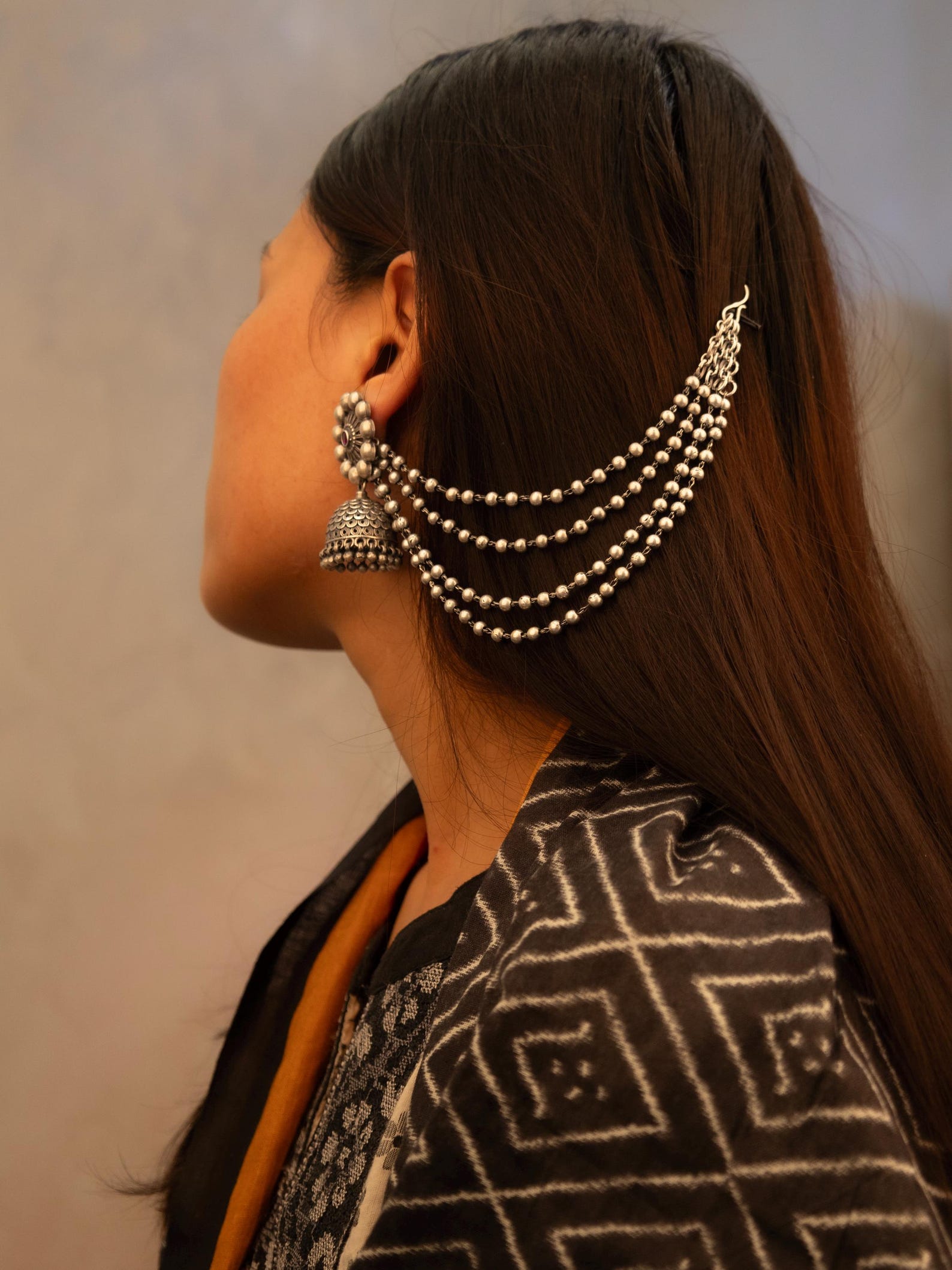 Anvaya Classic Four Layer Ball Earchain, 925 Sterling Silver Ball Kaan ...