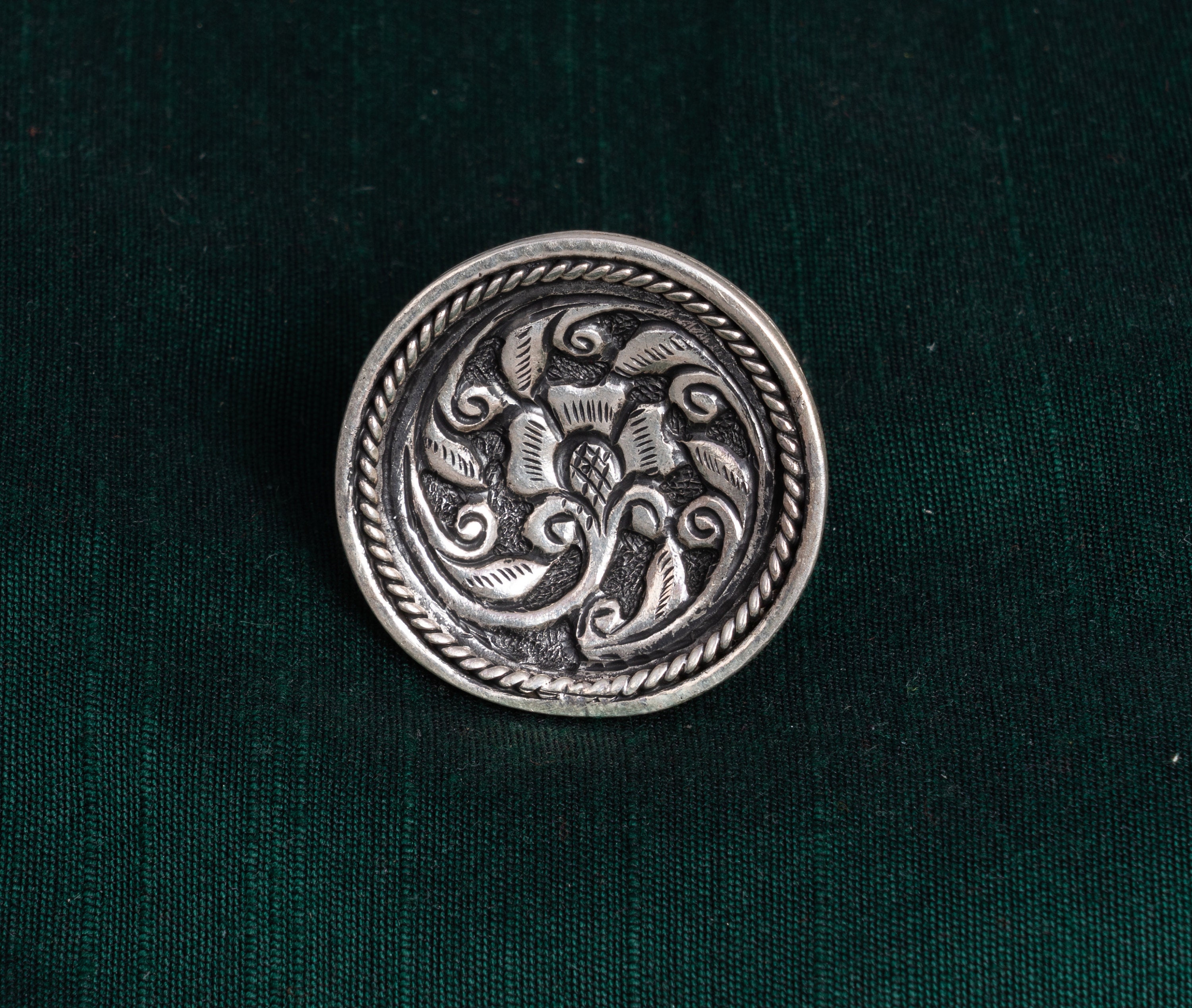 Anvaya Flora Motif Chitai Oval Ring, Adjustable 925 Sterling Silver Ring, Statement Adjustable ...