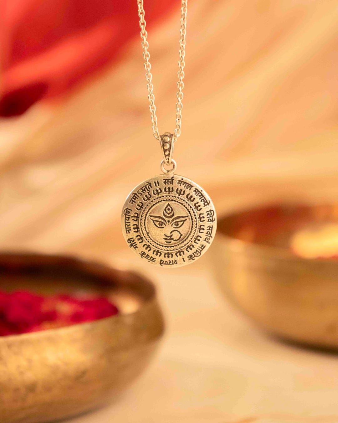 Handcrafted Sterling Silver Durga Maa Pendant, Oxidized Indian Jewelry ...