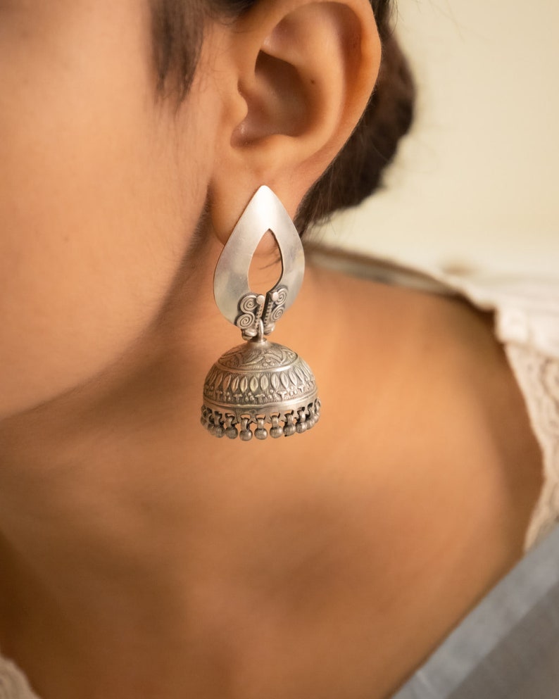 925 Sterling Silver Mizoya Trinetra Motif Intricate Jhumka, Handcrafted ...