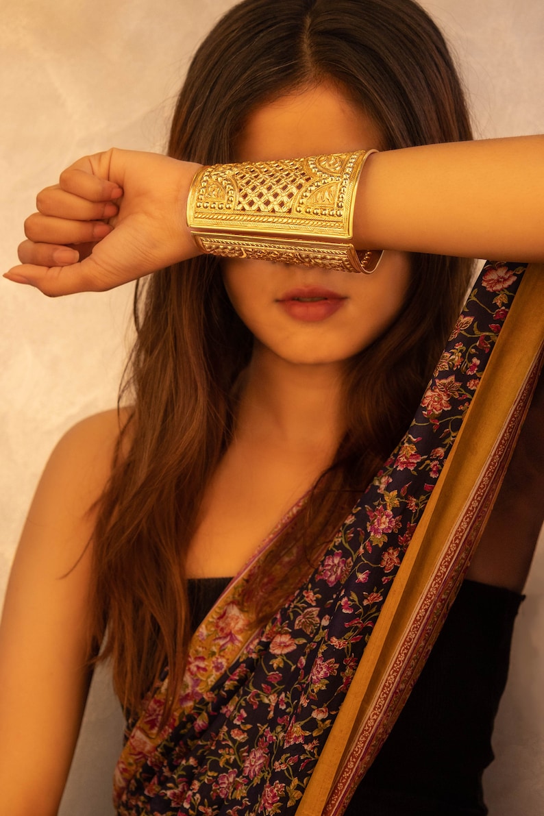 Tattva Classic Jali Chitai Detailed Gold Plated Statement Kada, 925 ...