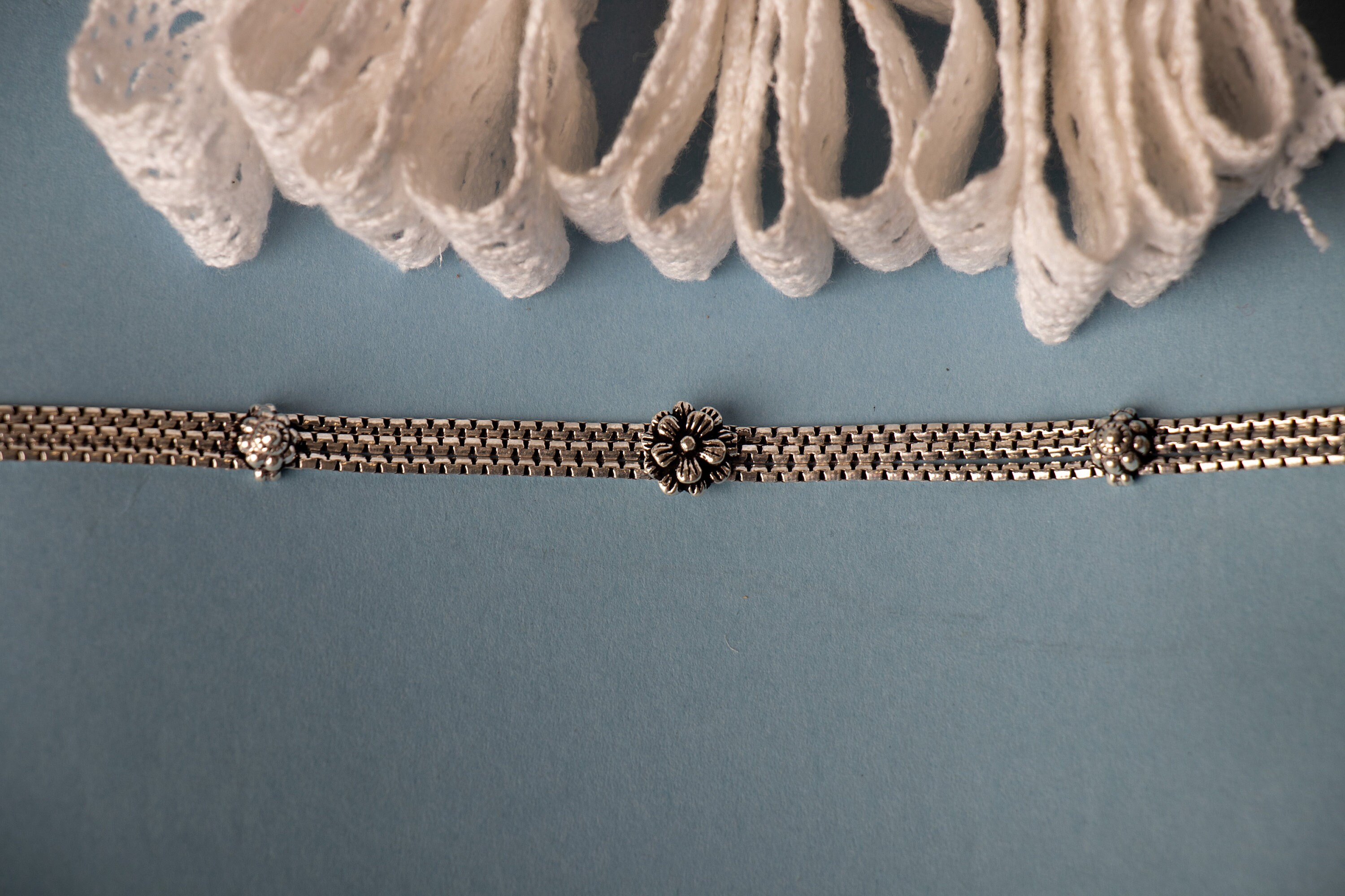 Anvaya Alternate Flower Motif Stacked Anklet Pair Sterling - Etsy