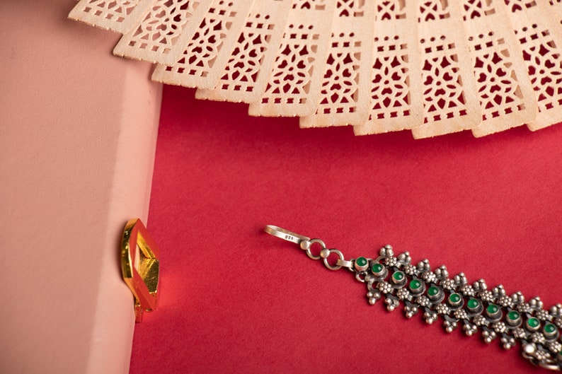 Tattva Jadau Hathphool, Solid Sterling Silver 925 Chain Bracelet ...