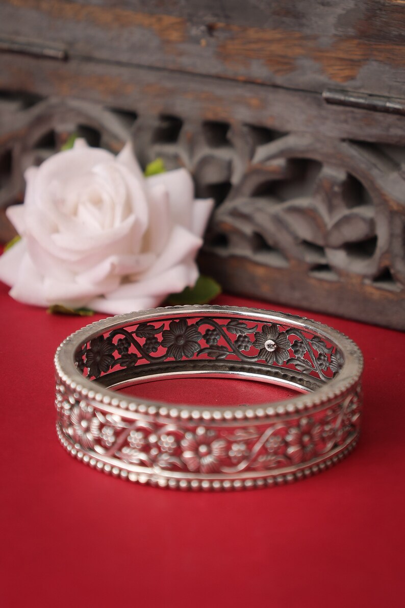 Moh Intricate Flower Leaf Bangle, 925 Sterling Silver Bangle Bracelet ...