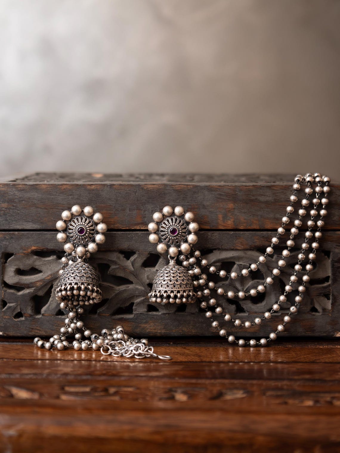 925 Sterling Silver Classic Four Layer Ball Earchain | Traditional ...