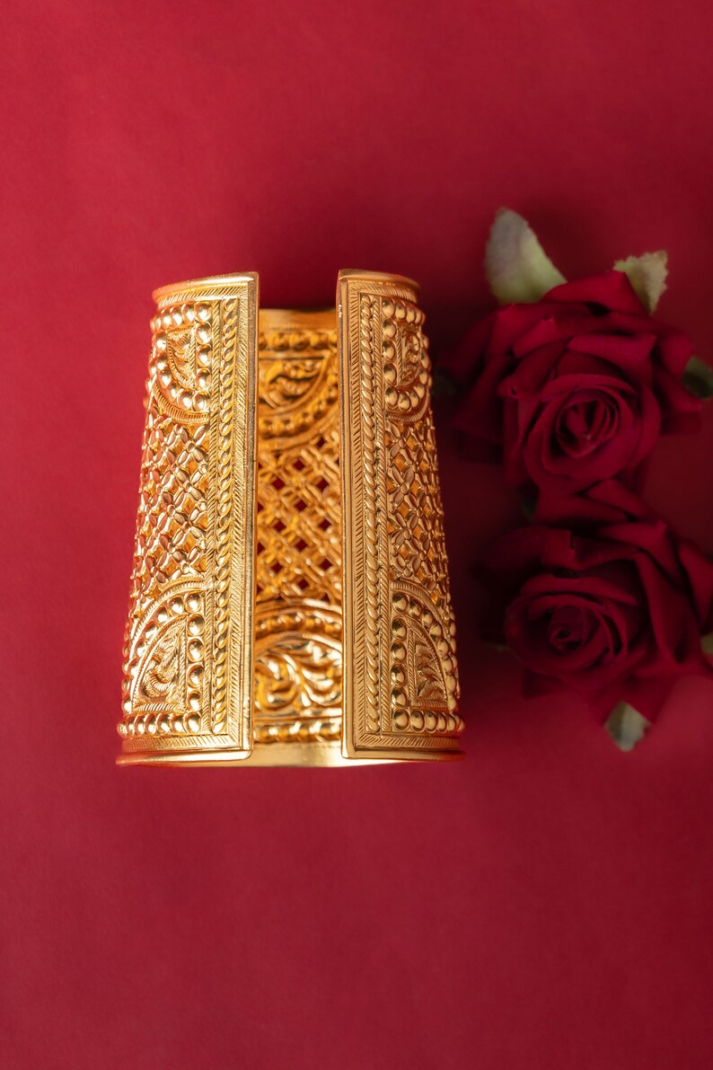 Tattva Classic Jali Chitai Detailed Gold Plated Statement Kada, 925 ...