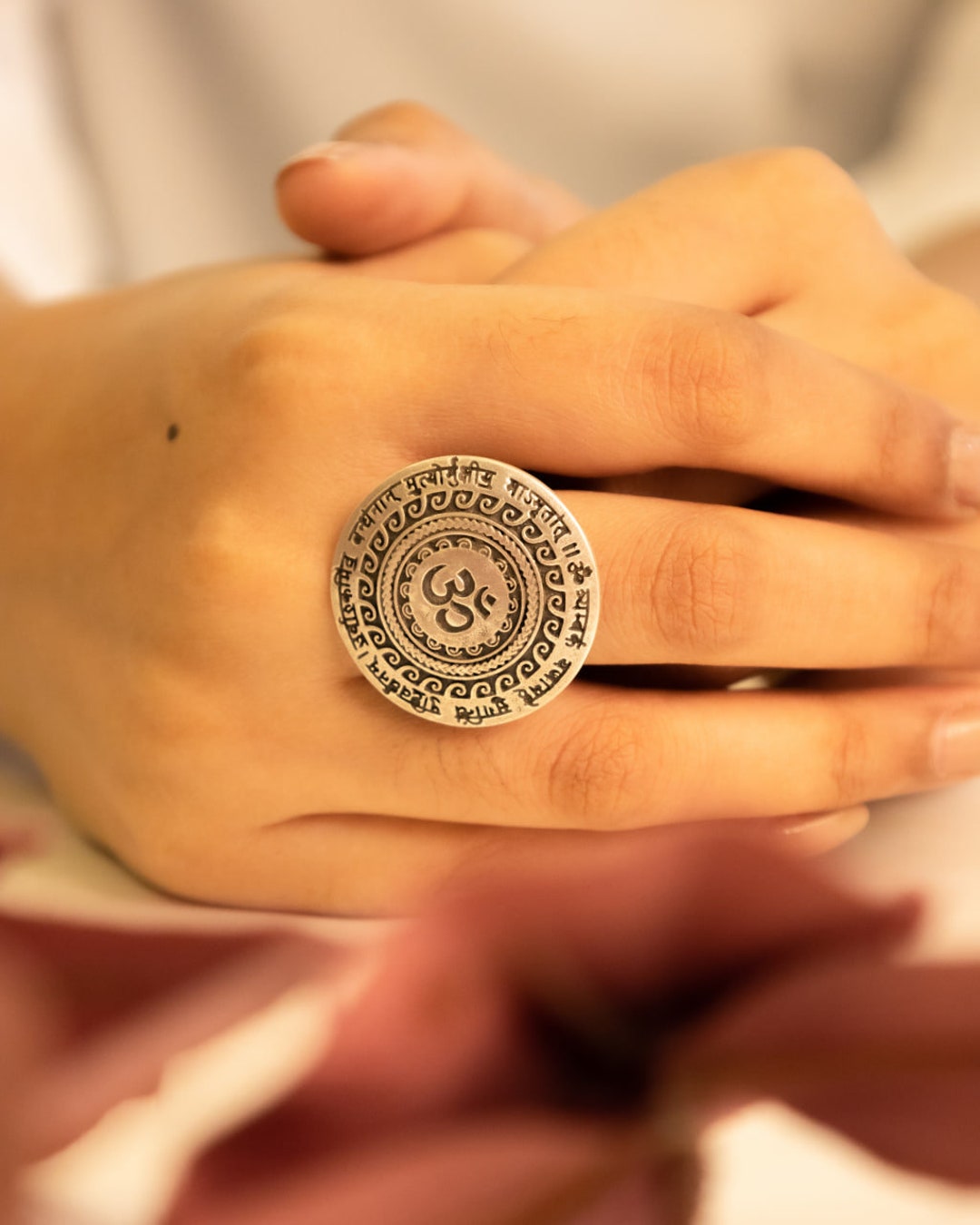 Maha Mrityunjaya Mantra Om Ring, 925 Sterling Silver, Adjustable ...