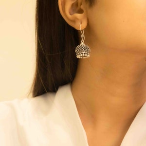 925 Sterling Silver Moh Embossed Jali Fish Hook Jhumki, Handcrafted ...