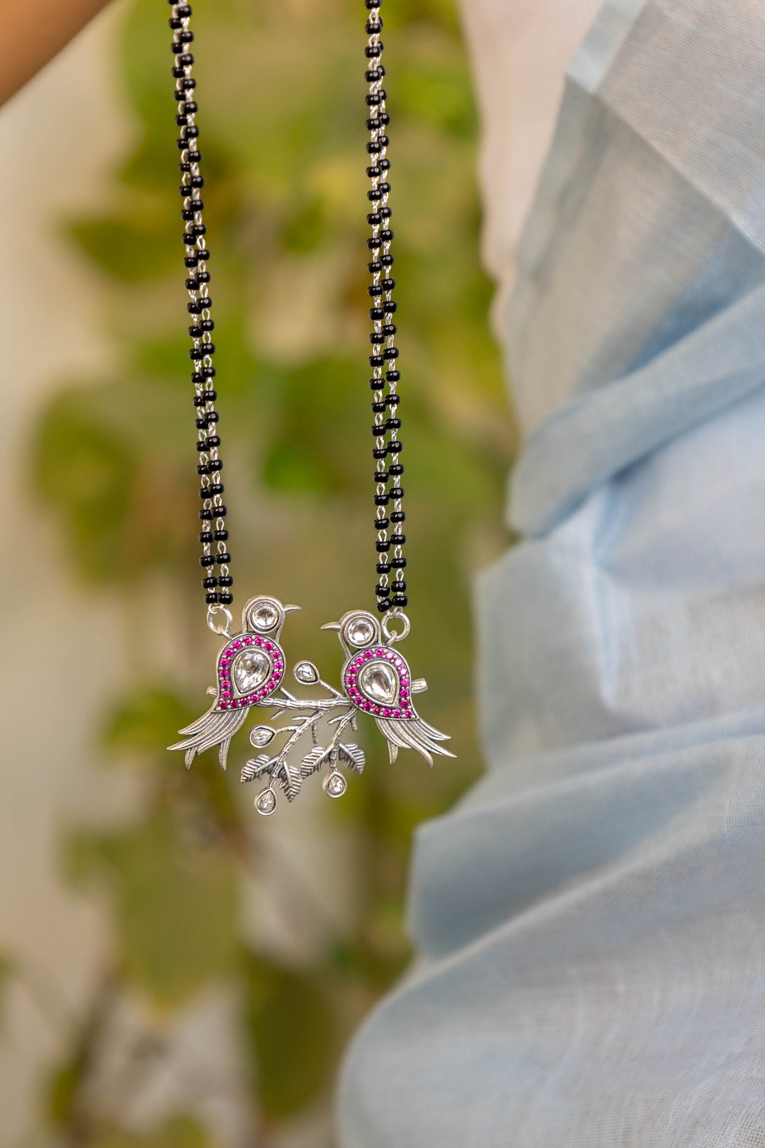 925 Sterling Silver Dulari Chidiya Statement Mangalsutra, Handcrafted Indian Silver Mangalsutra ...